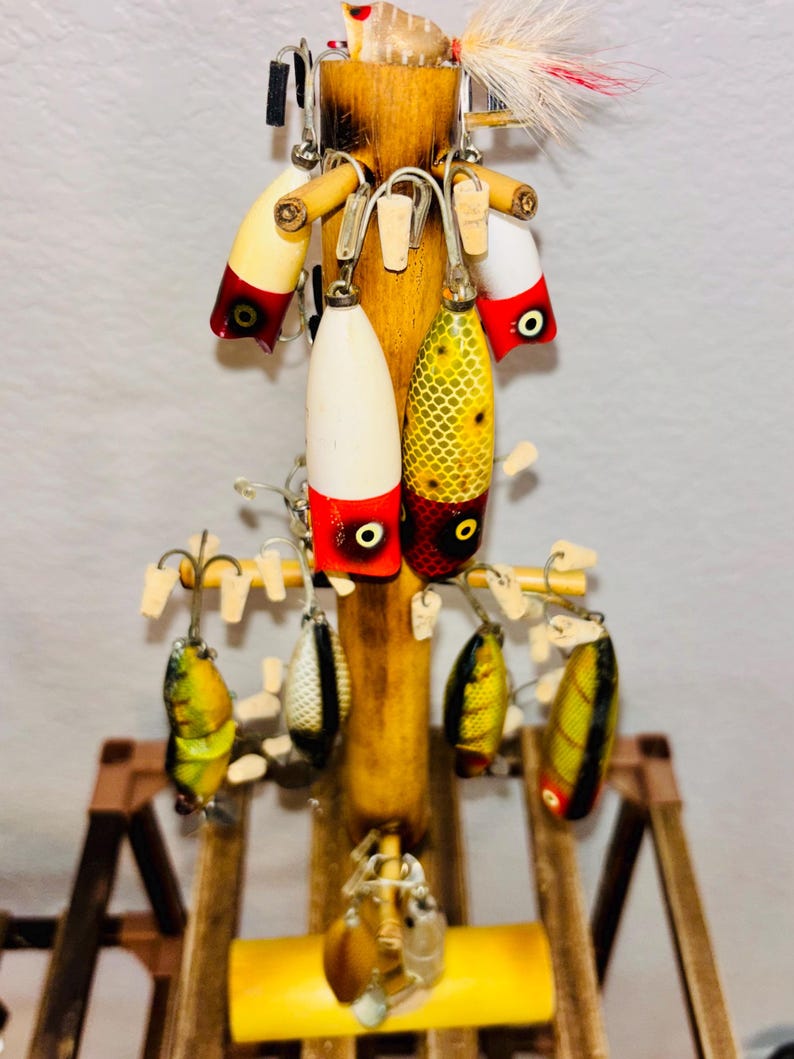 Handcrafted Bamboo Vintage Fishing Lure Display Stand. Great Gift for ...