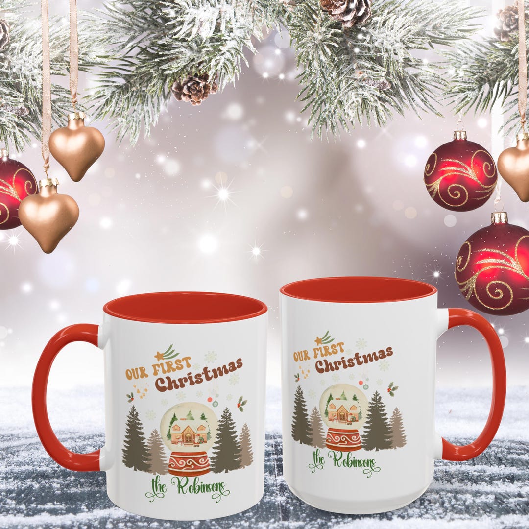 Custom Retro Christmas Mugs, Our First Christmas Mug, Personalized ...