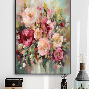 Original Colorful Flower Oil Painting on Canvas,handmade Floral Acrylic ...