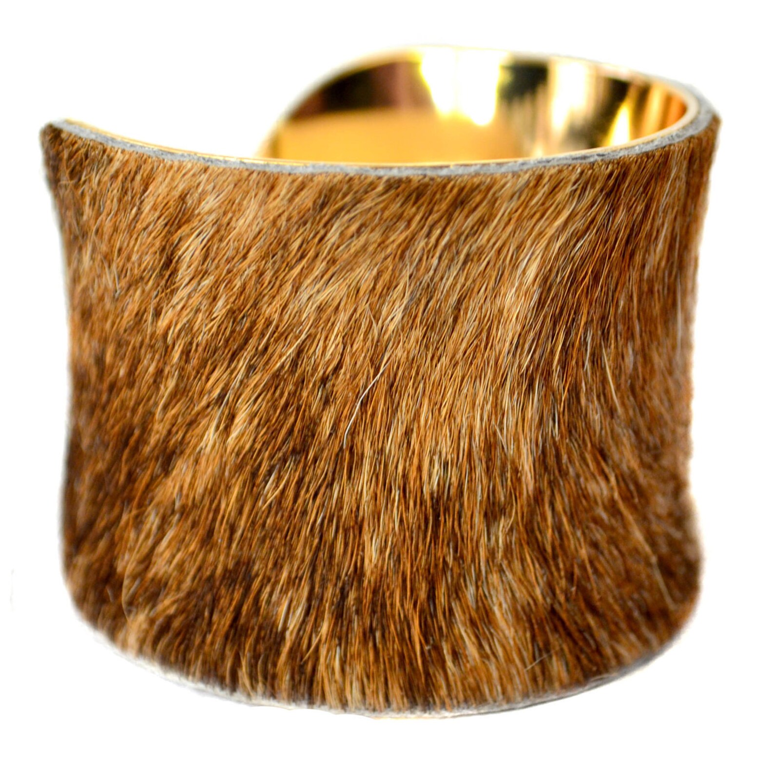Cowhide Fur Cuff Bracelet Blonde Brindle Gold Lined by - Etsy