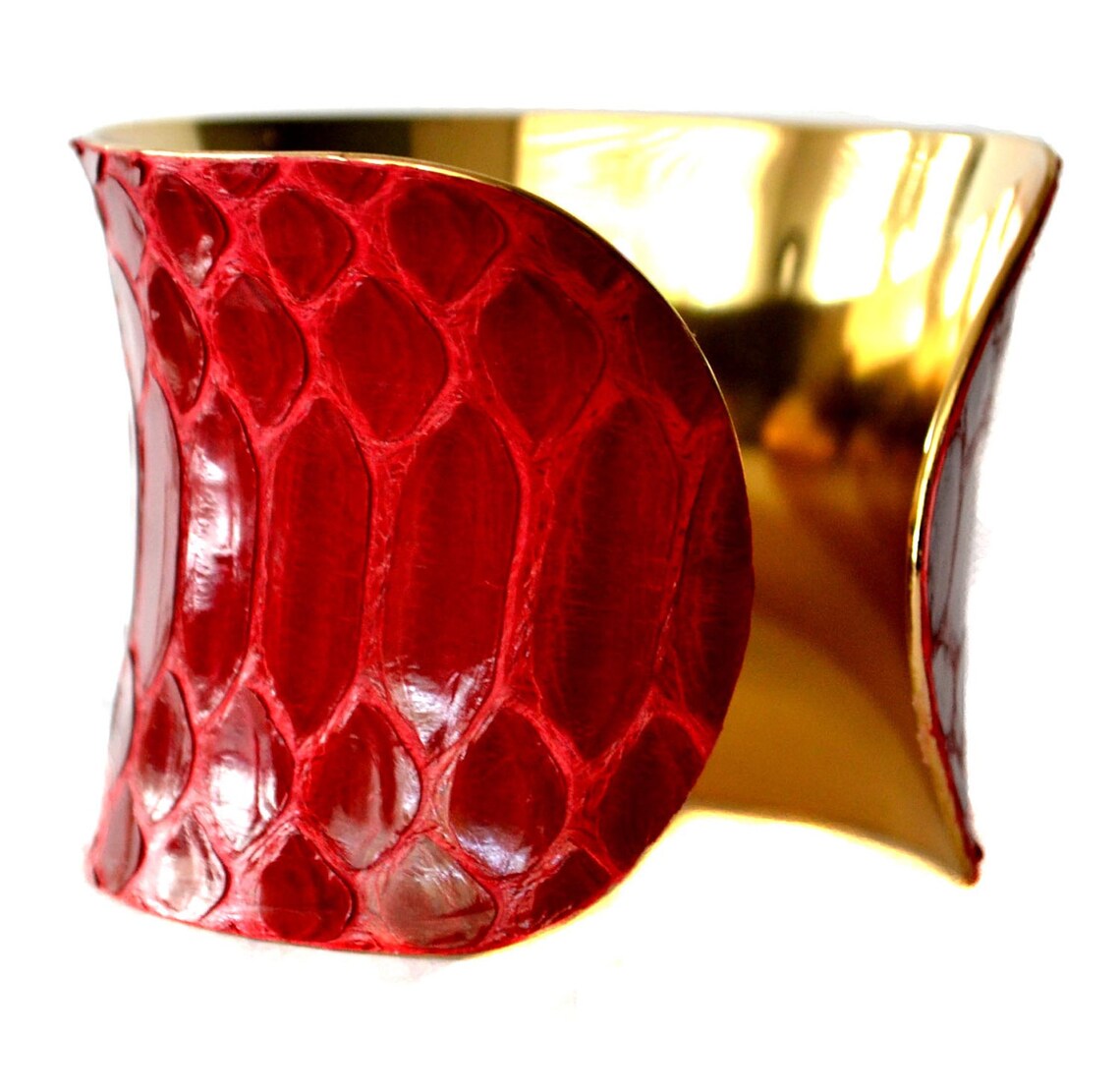 Glossy Red Snakeskin Gold Cuff Bracelet by UNEARTHED - Etsy