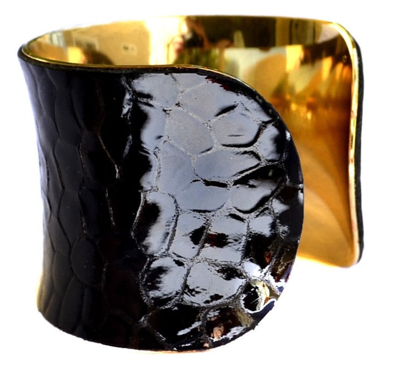 Brown Tortoise Shell Patent Leather Gold Lined Cuff Bracelet - Etsy