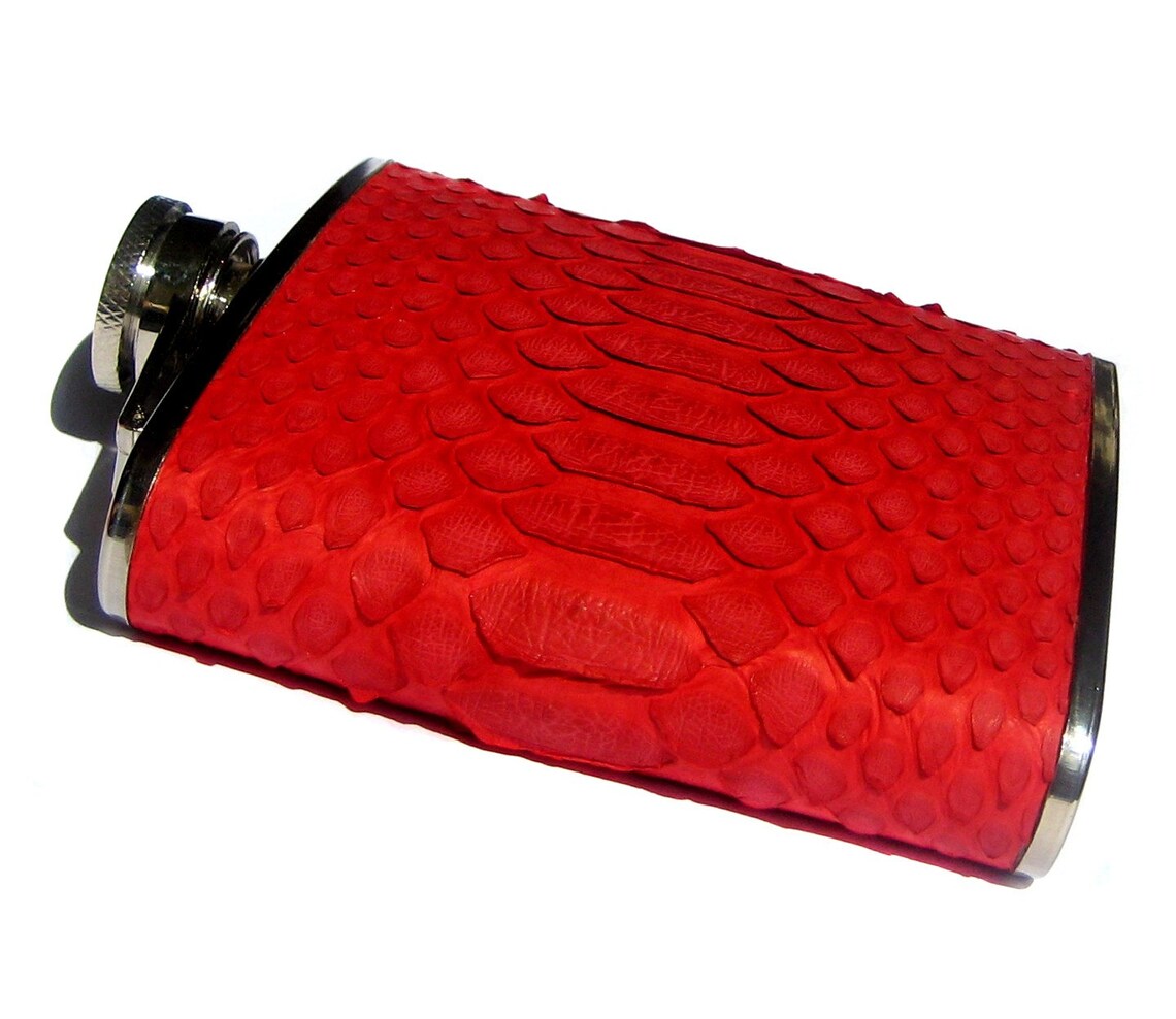 Bright Red Genuine Snakeskin 6oz Flask matte Finish by | Etsy