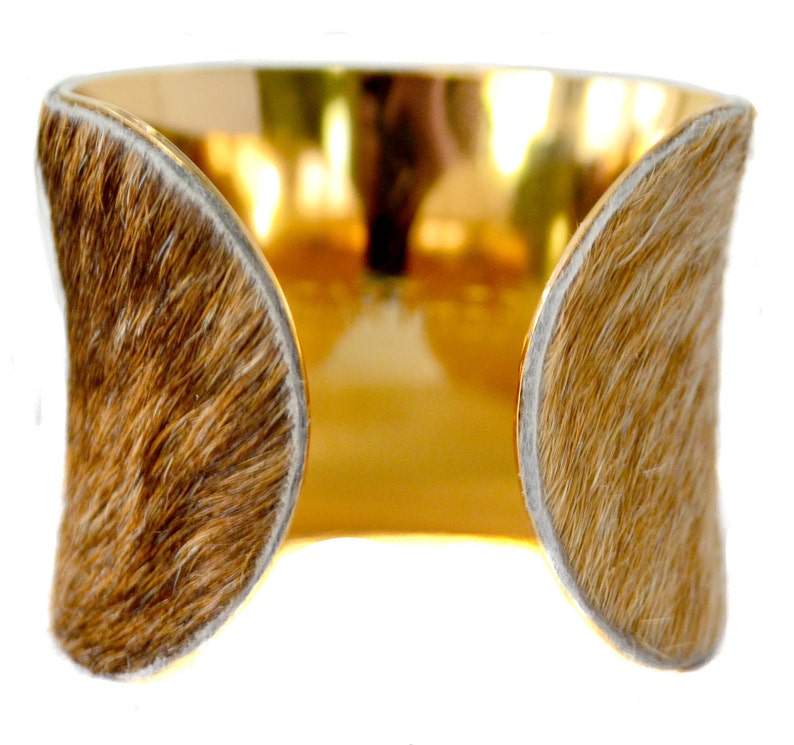 Cowhide Fur Cuff Bracelet Blonde Brindle Gold Lined by - Etsy