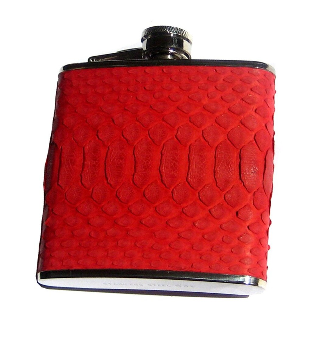 Bright Red Genuine Snakeskin 6oz Flask matte Finish by UNEARTHED - Etsy
