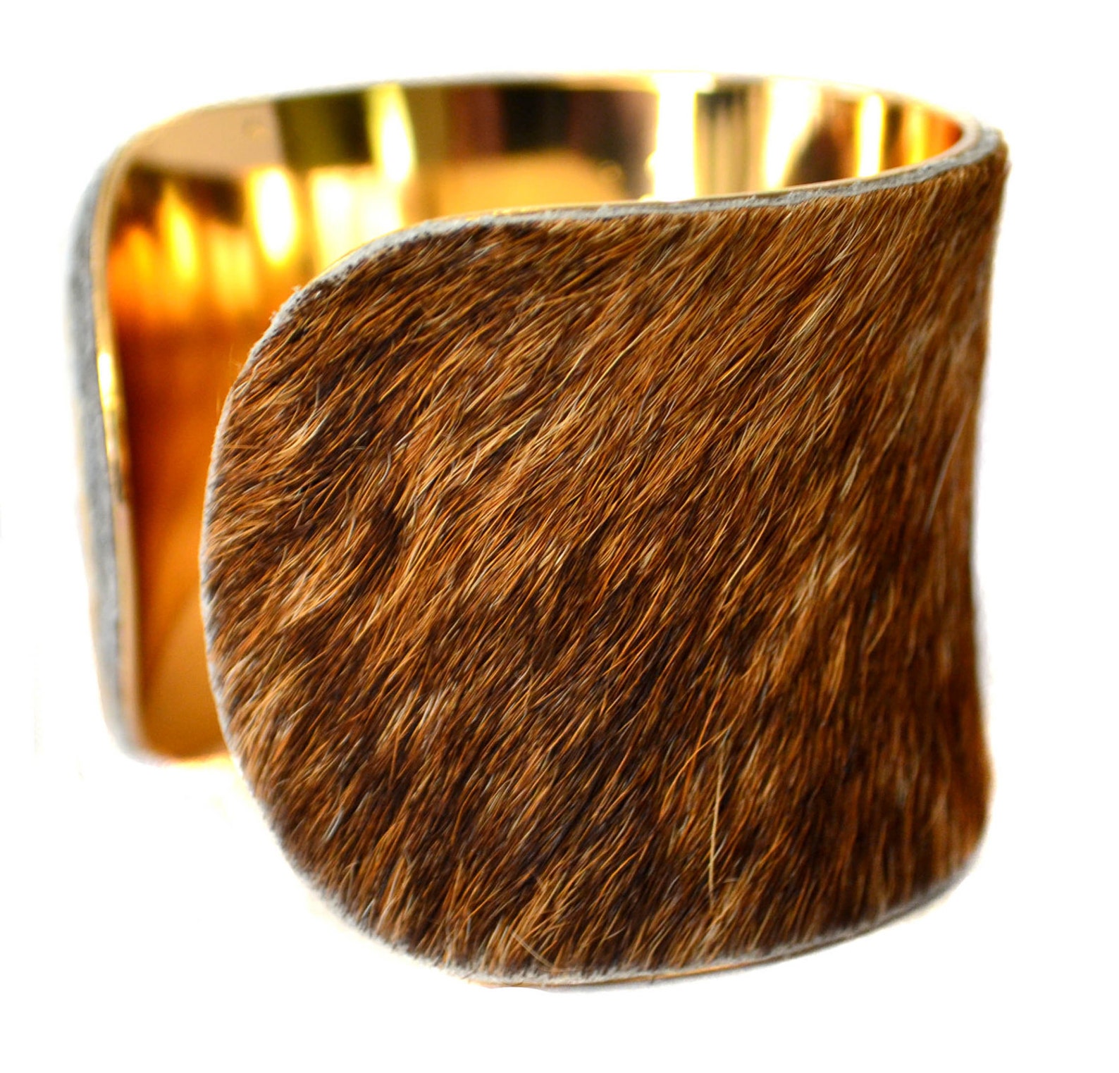 Cowhide Fur Cuff Bracelet Blonde Brindle Gold Lined by - Etsy