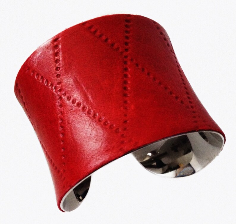 Red Diamond Quilted Leather Cuff Bracelet by UNEARTHED - Etsy