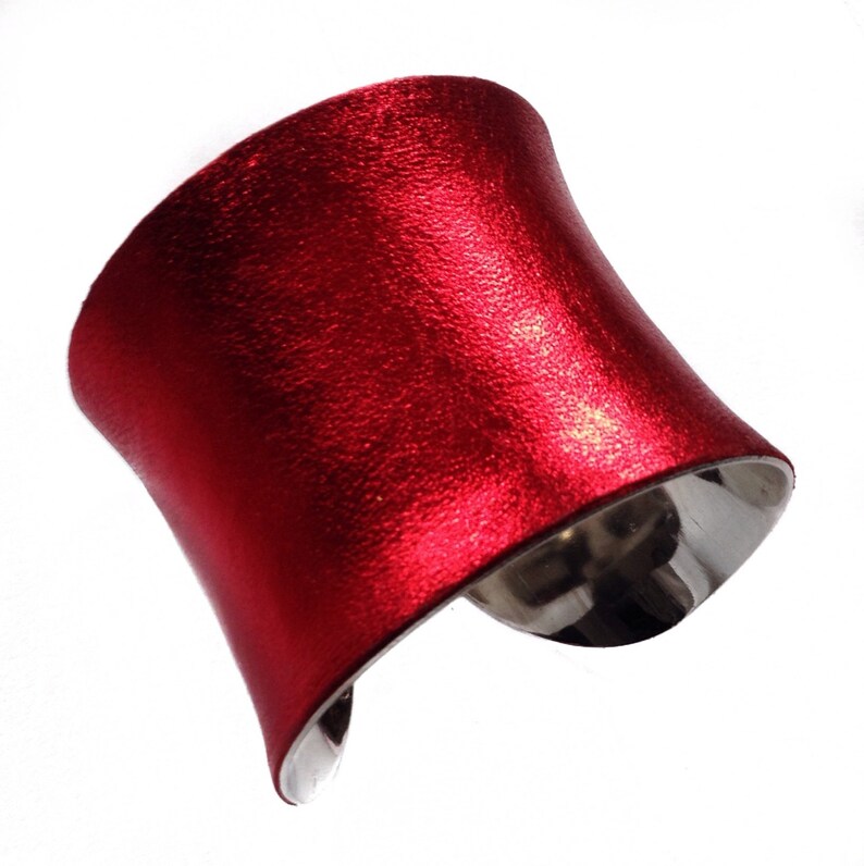 Bright Red Metallic Leather Cuff Bracelet by UNEARTHED | Etsy