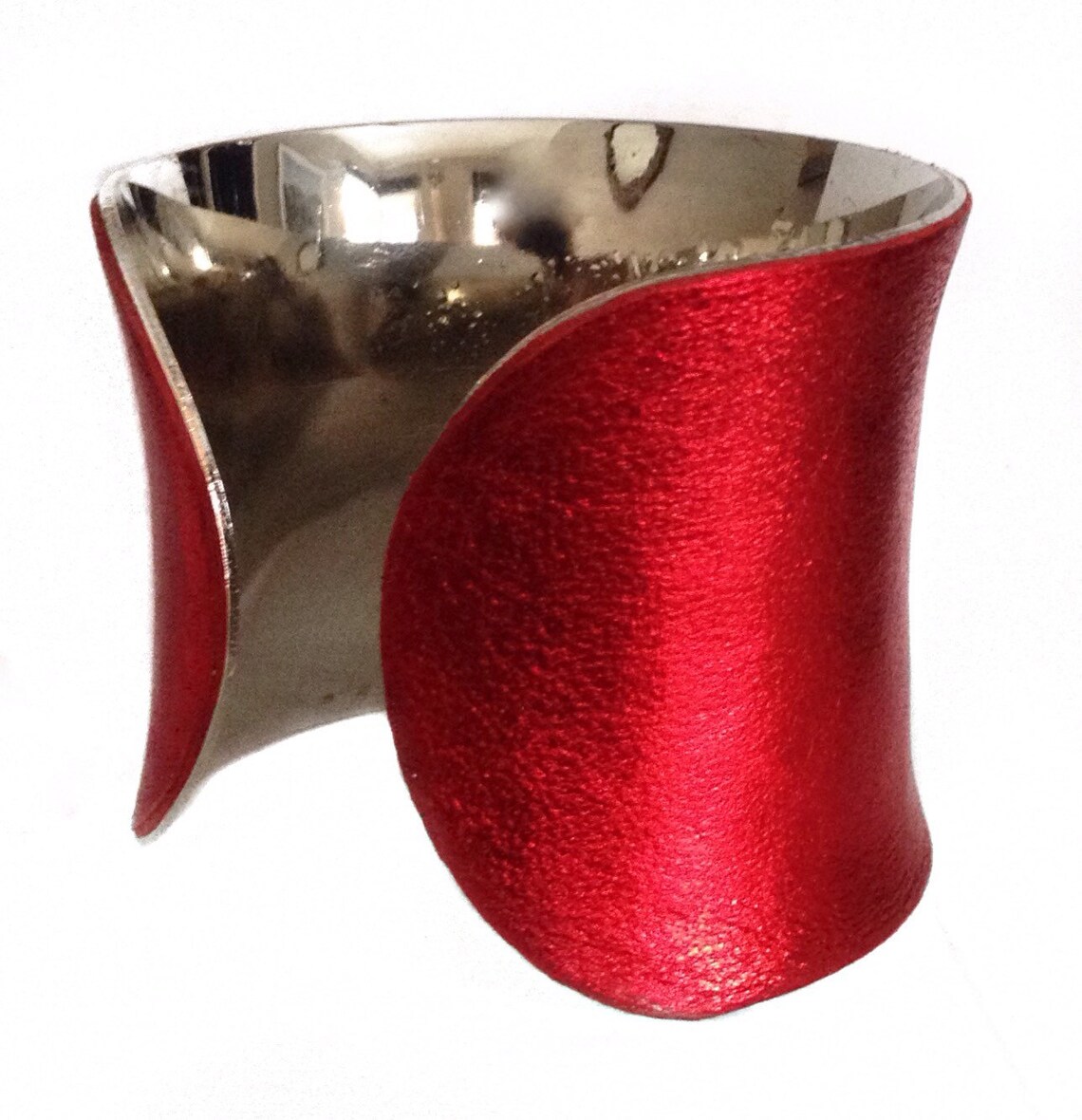 Bright Red Metallic Leather Cuff Bracelet by UNEARTHED | Etsy