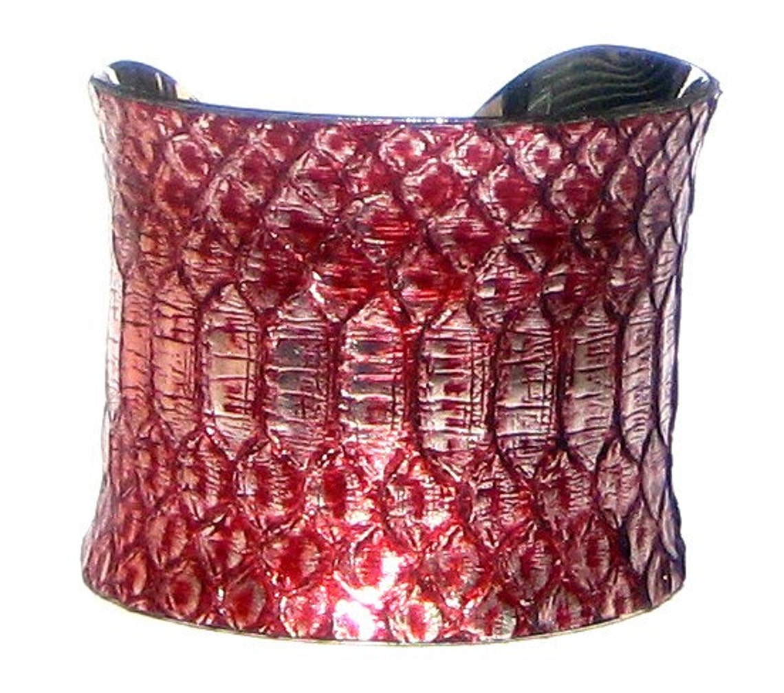 Metallic Silver and Red Snakeskin Cuff by UNEARTHED - Etsy