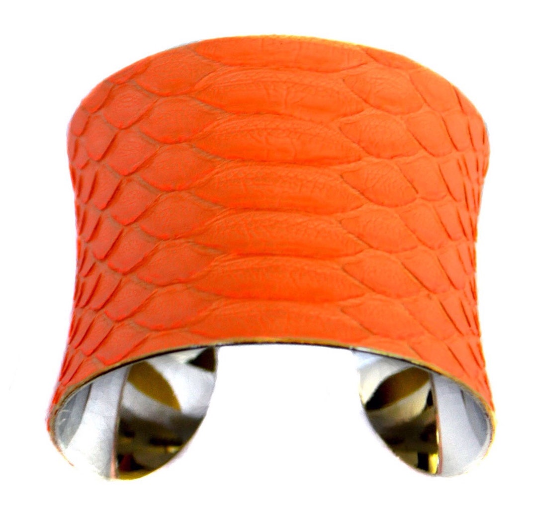Fluorescent Orange Matte Snakeskin Cuff Bracelet by UNEARTHED - Etsy