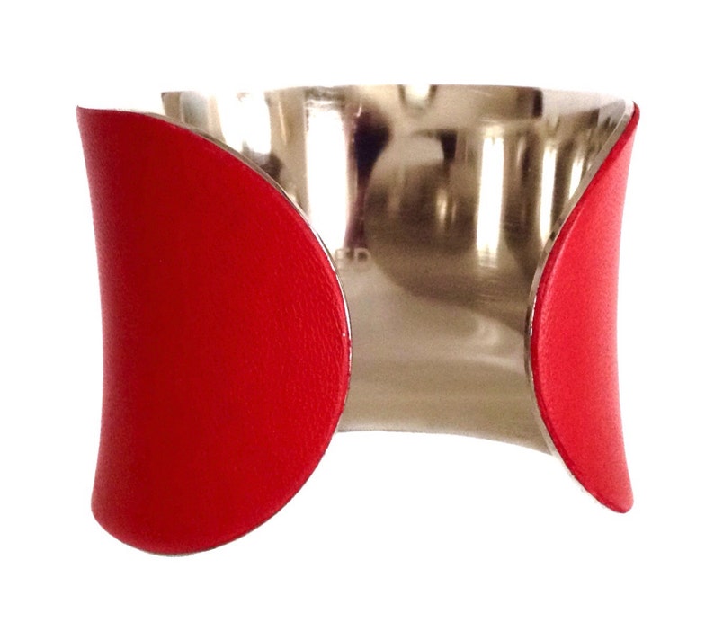 Red Leather Silver Lined Cuff Bracelet by UNEARTHED | Etsy