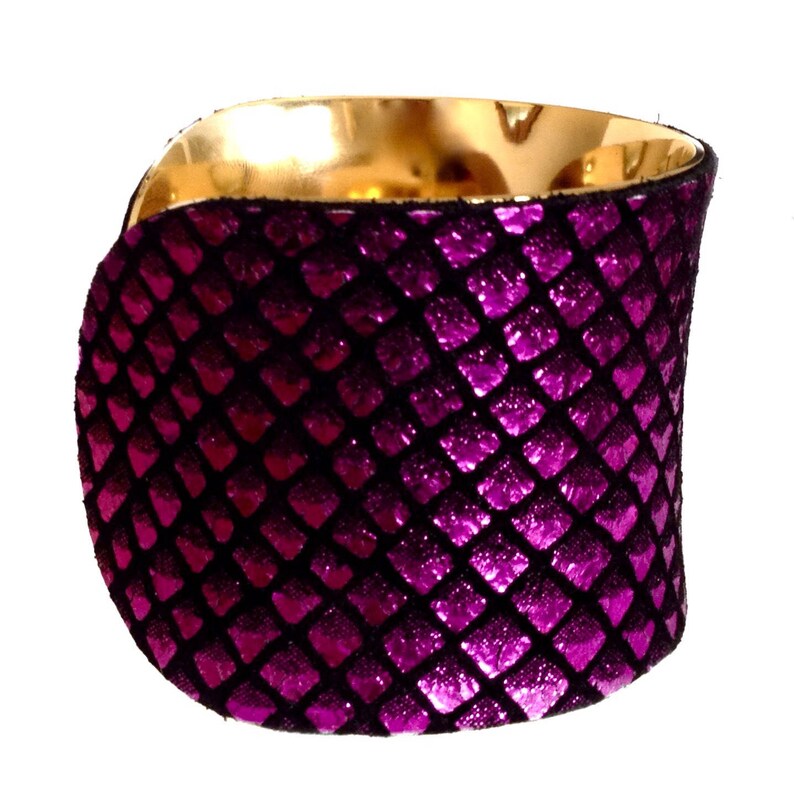 Purple Dragon Scale Leather Cuff Bracelet By Unearthed Etsy