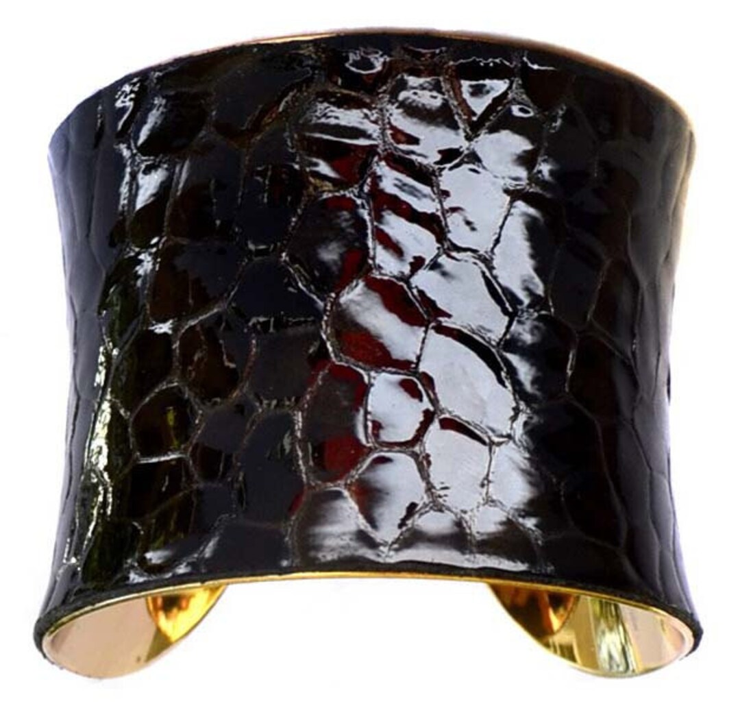 Brown Tortoise Shell Patent Leather Gold Lined Cuff Bracelet by ...