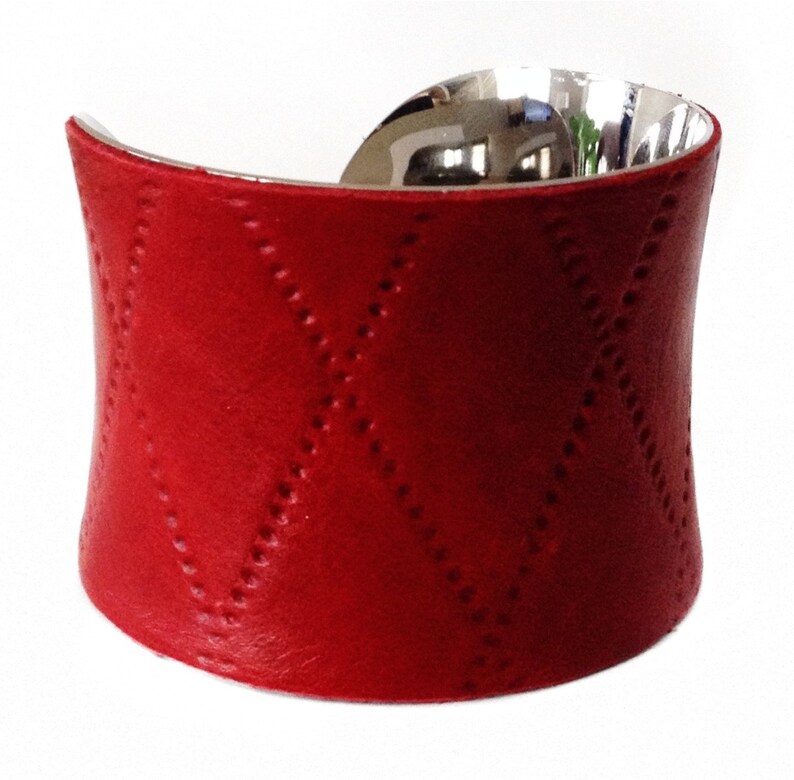 Red Diamond Quilted Leather Cuff Bracelet by UNEARTHED - Etsy