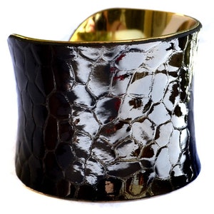 Brown Tortoise Shell Patent Leather Gold Lined Cuff Bracelet by ...