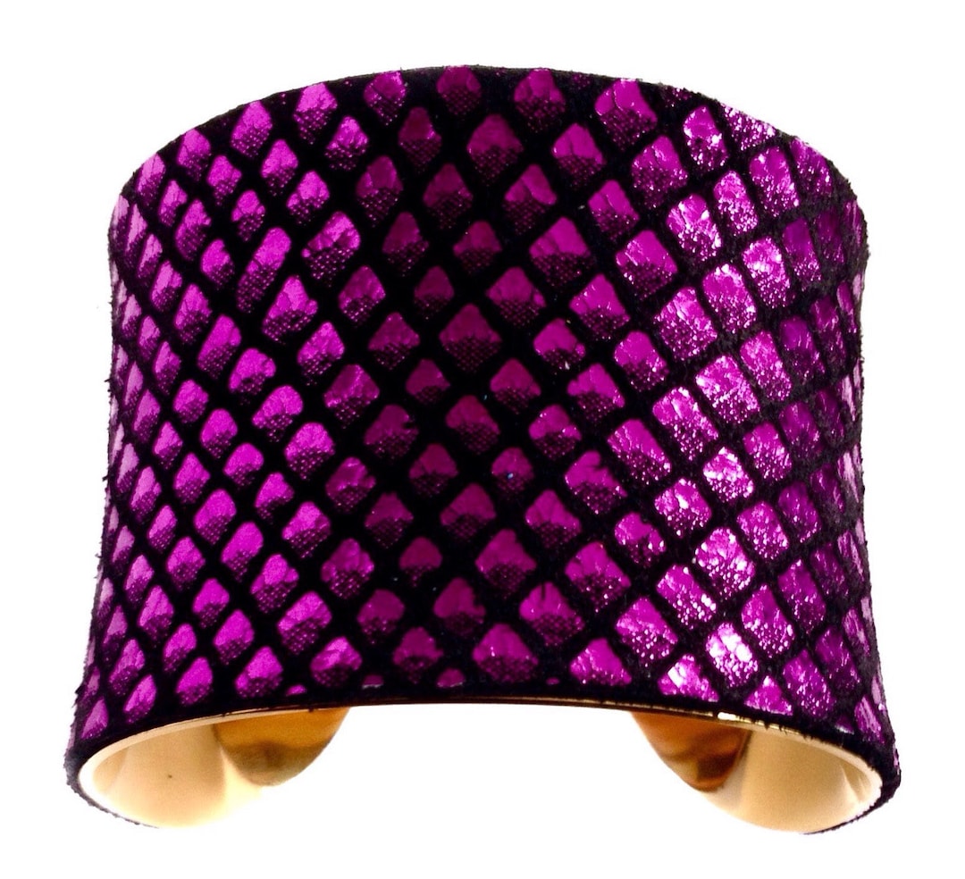 Purple Dragon Scale Leather Cuff Bracelet By Unearthed Etsy