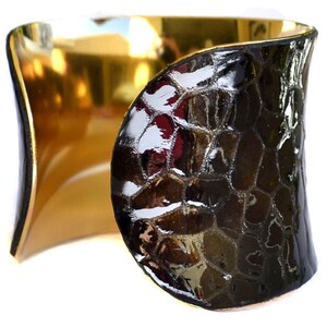 Brown Tortoise Shell Patent Leather Gold Lined Cuff Bracelet by ...