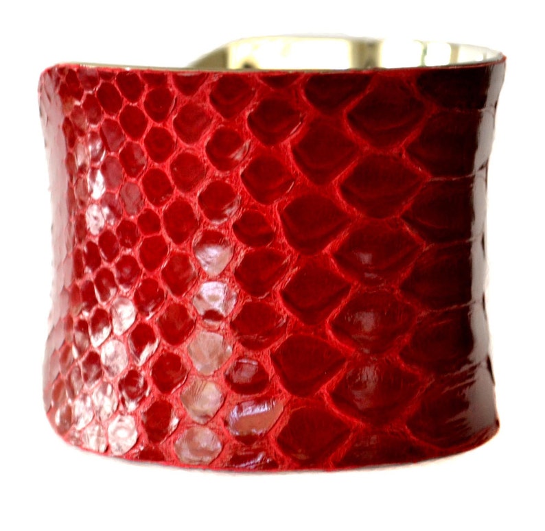 Glossy Red Snakeskin Silver Cuff Bracelet by UNEARTHED - Etsy