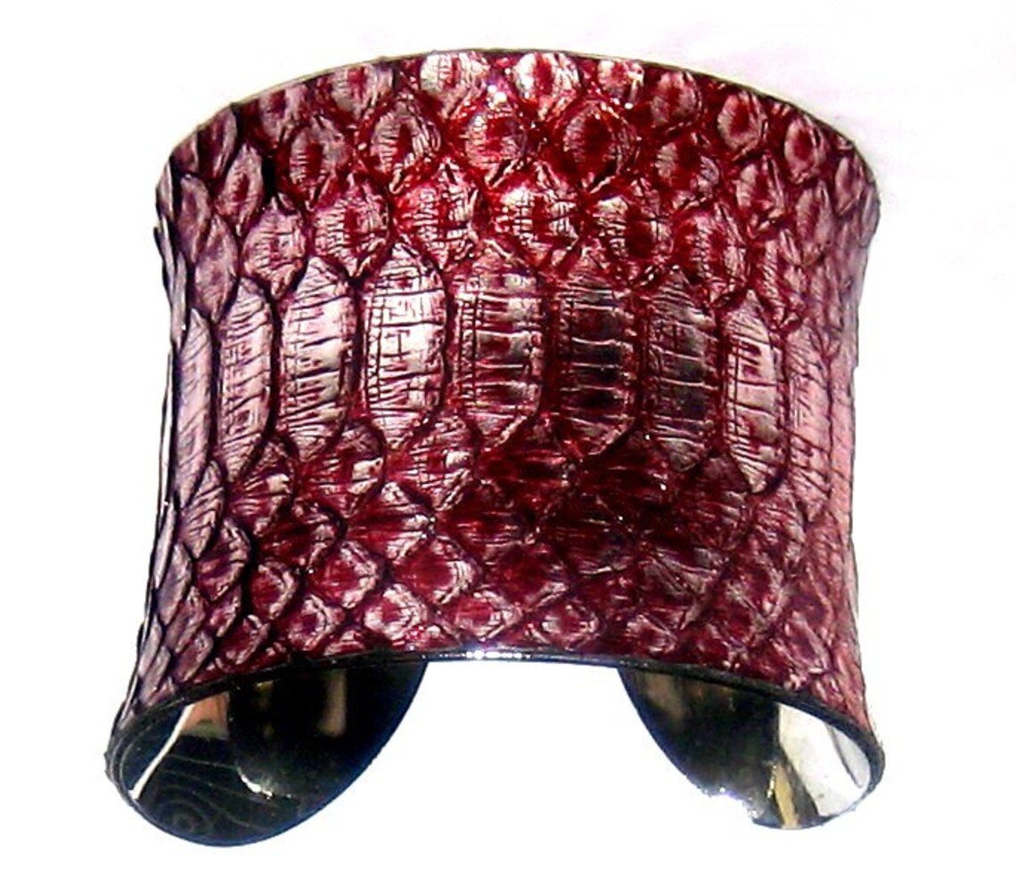 Metallic Silver and Red Snakeskin Cuff by UNEARTHED - Etsy