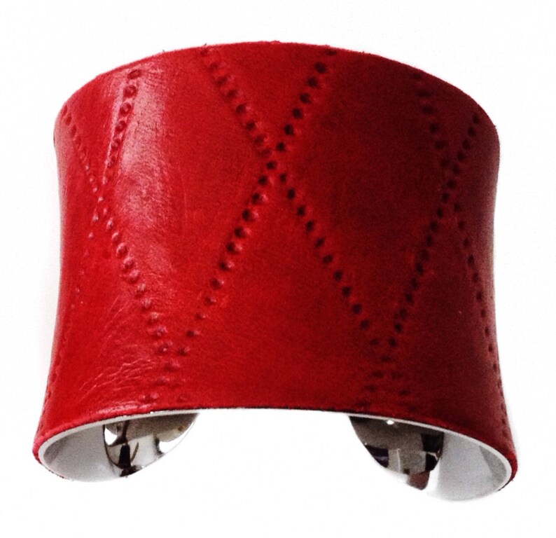 Red Diamond Quilted Leather Cuff Bracelet by UNEARTHED - Etsy
