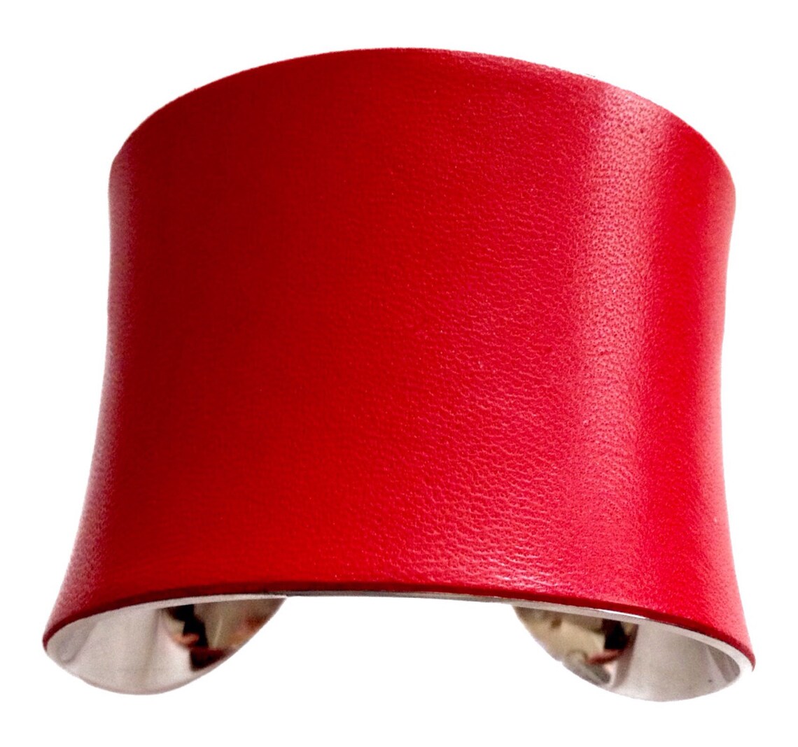 Red Leather Silver Lined Cuff Bracelet by UNEARTHED - Etsy