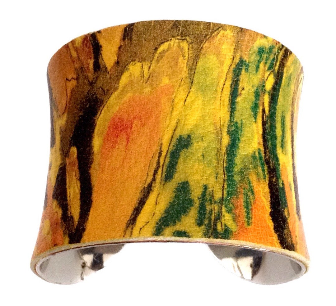 Multi Colored Abstract Printed Leather Cuff Bracelet, Bangle, Leather ...