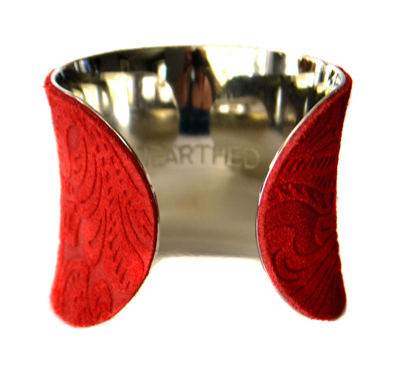 Bright Red Embossed Floral Suede Cuff Bracelet by UNEARTHED - Etsy