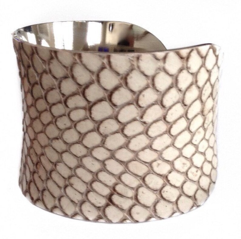 Glossy Ivory Genuine Snakeskin Cuff Bracelet by UNEARTHED | Etsy