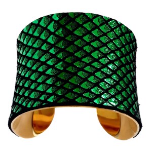 Green Dragon Scale Leather Cuff Bracelet By Unearthed Etsy