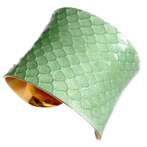 Glossy Mint Green Snakeskin Silver Cuff Bracelet by | Etsy