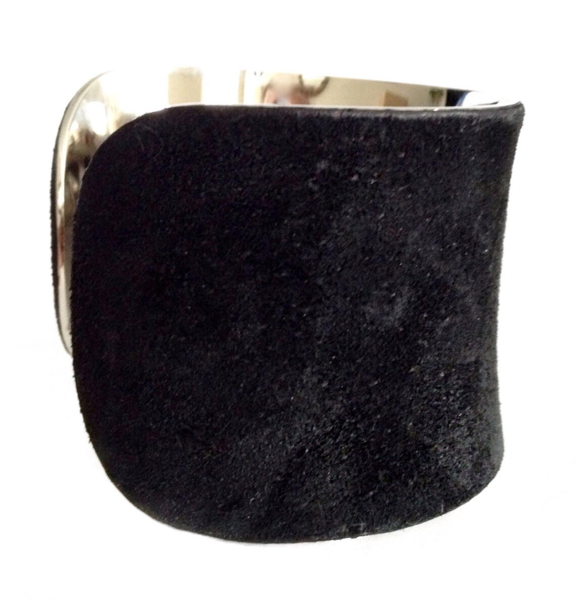 Classic Black Suede Silver Lined Cuff Bracelet by UNEARTHED - Etsy