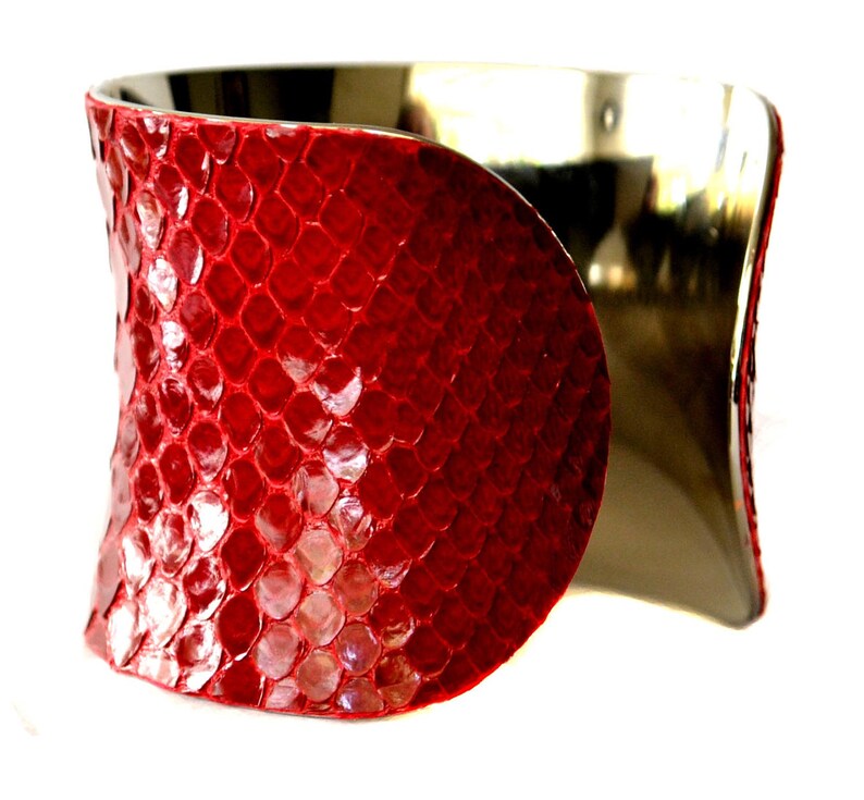 Glossy Red Snakeskin Silver Cuff Bracelet by UNEARTHED - Etsy
