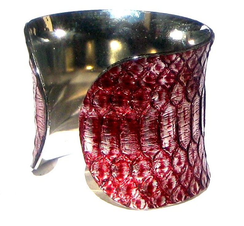 Metallic Silver and Red Snakeskin Cuff by UNEARTHED - Etsy