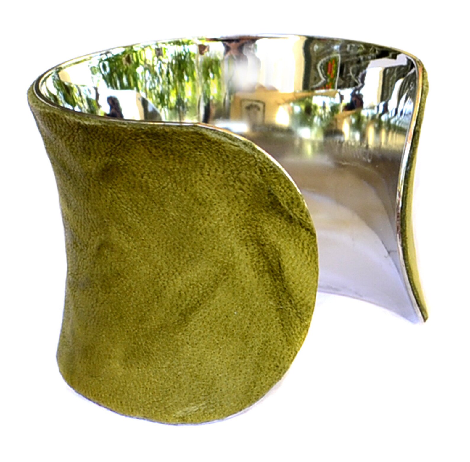 Moss Green Genuine Leather Silver Lined Cuff Bracelet by - Etsy