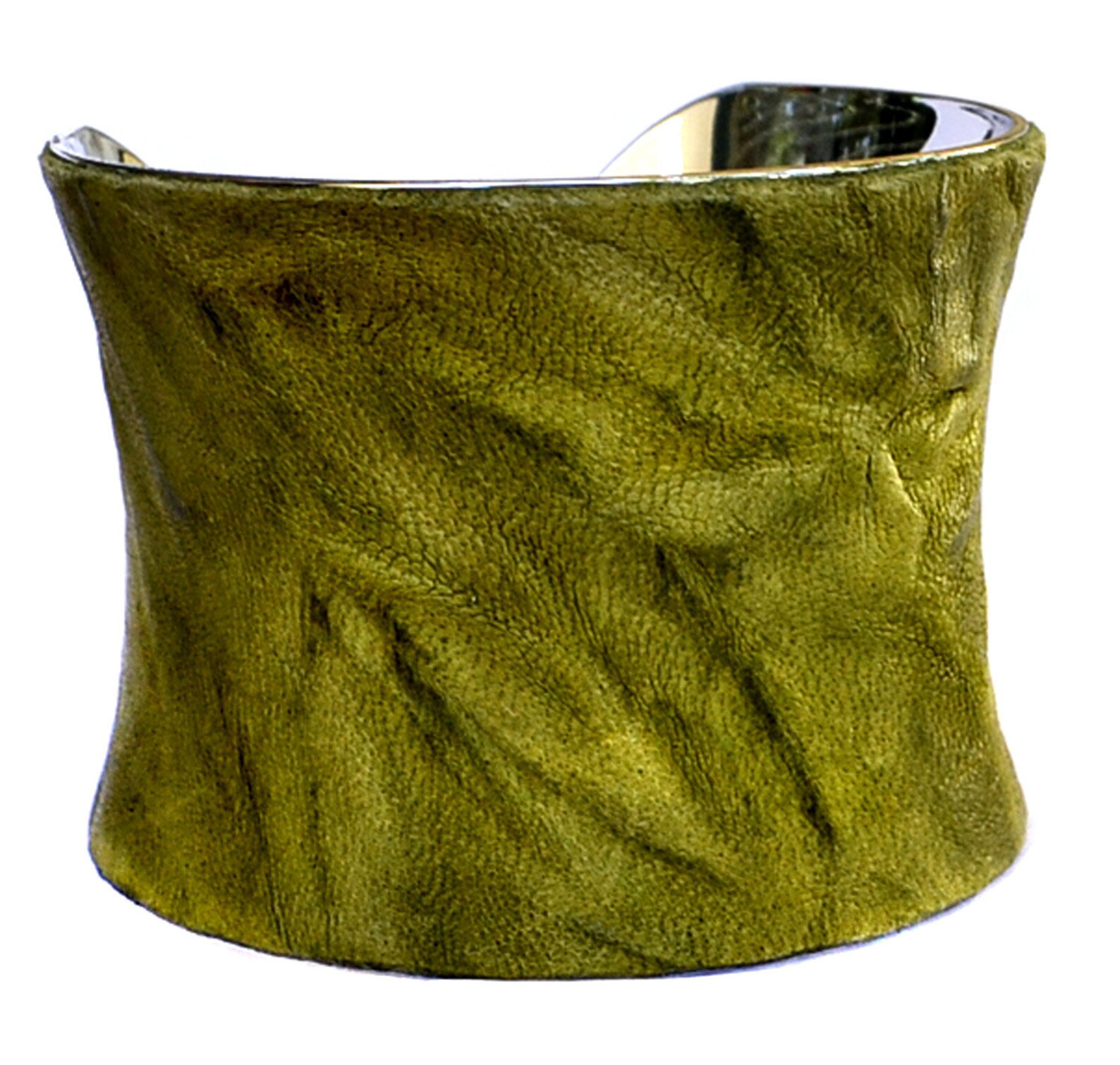 Moss Green Genuine Leather Silver Lined Cuff Bracelet by - Etsy