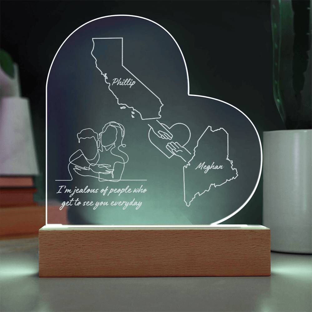 Custom Engraved Two States Night Light for Couples Apart, Long Distance ...