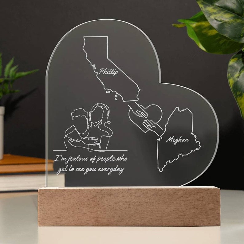 Custom Engraved Two States Night Light for Couples Apart, Long Distance ...