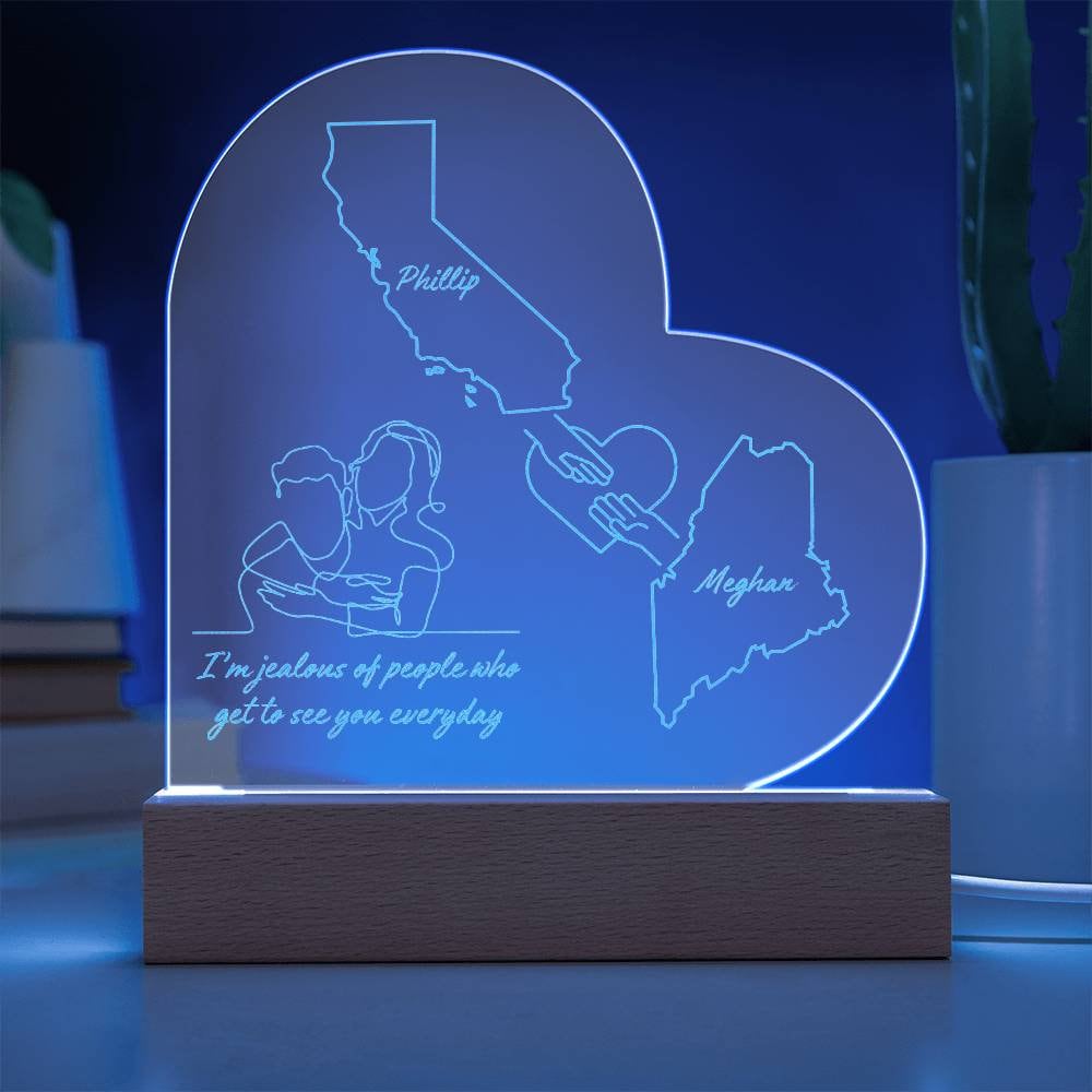 Custom Engraved Two States Night Light for Couples Apart, Long Distance ...