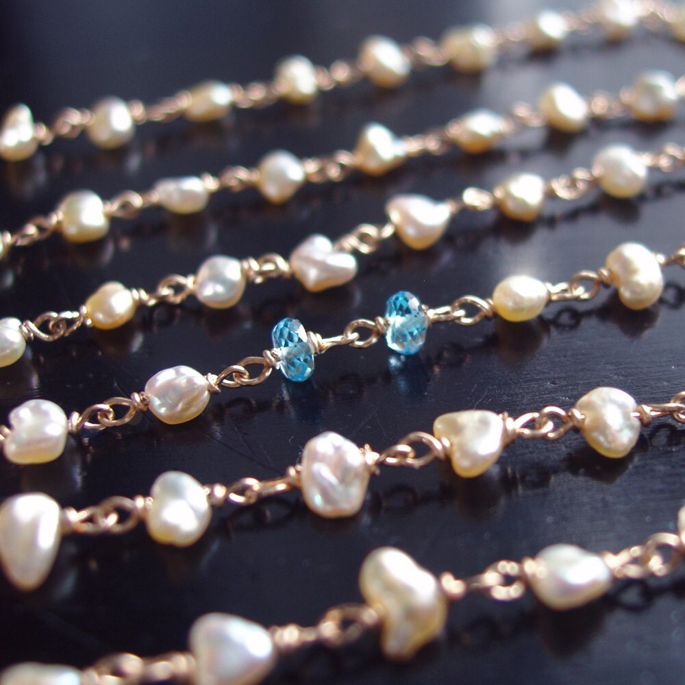 Custom Made to Order - 14k Swiss Blue Topaz and Japanese Saltwater ...