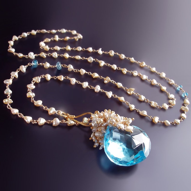 Custom Made to Order - 14k Swiss Blue Topaz and Japanese Saltwater ...
