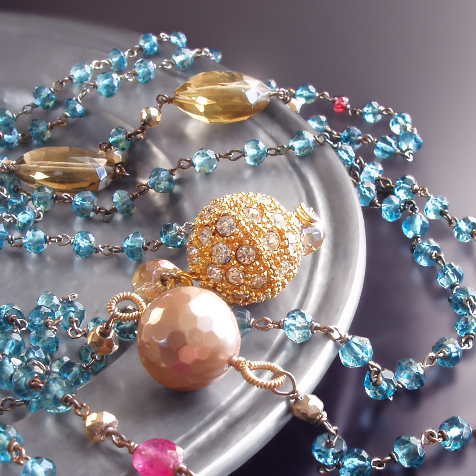 CUSTOM Made to Order - Long Flapper Necklace With London Blue Topaz ...