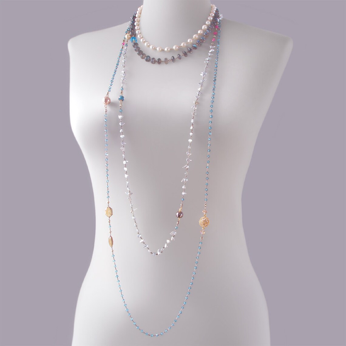 CUSTOM Made to Order - Long Flapper Necklace With London Blue Topaz ...