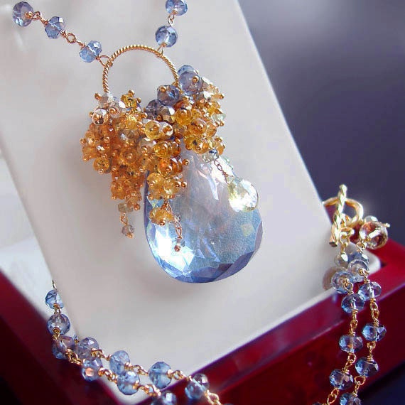Custom Made to Order - Yellow Sapphire Necklace With Pyrite, Blue ...