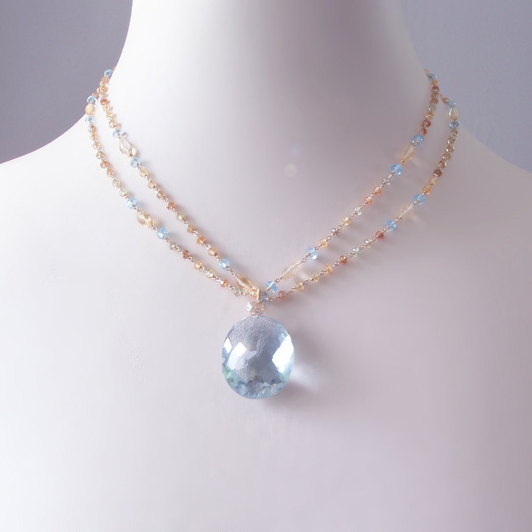 CUSTOM Made to Order - Blue Topaz Necklace With Sapphires, Citrine, and ...