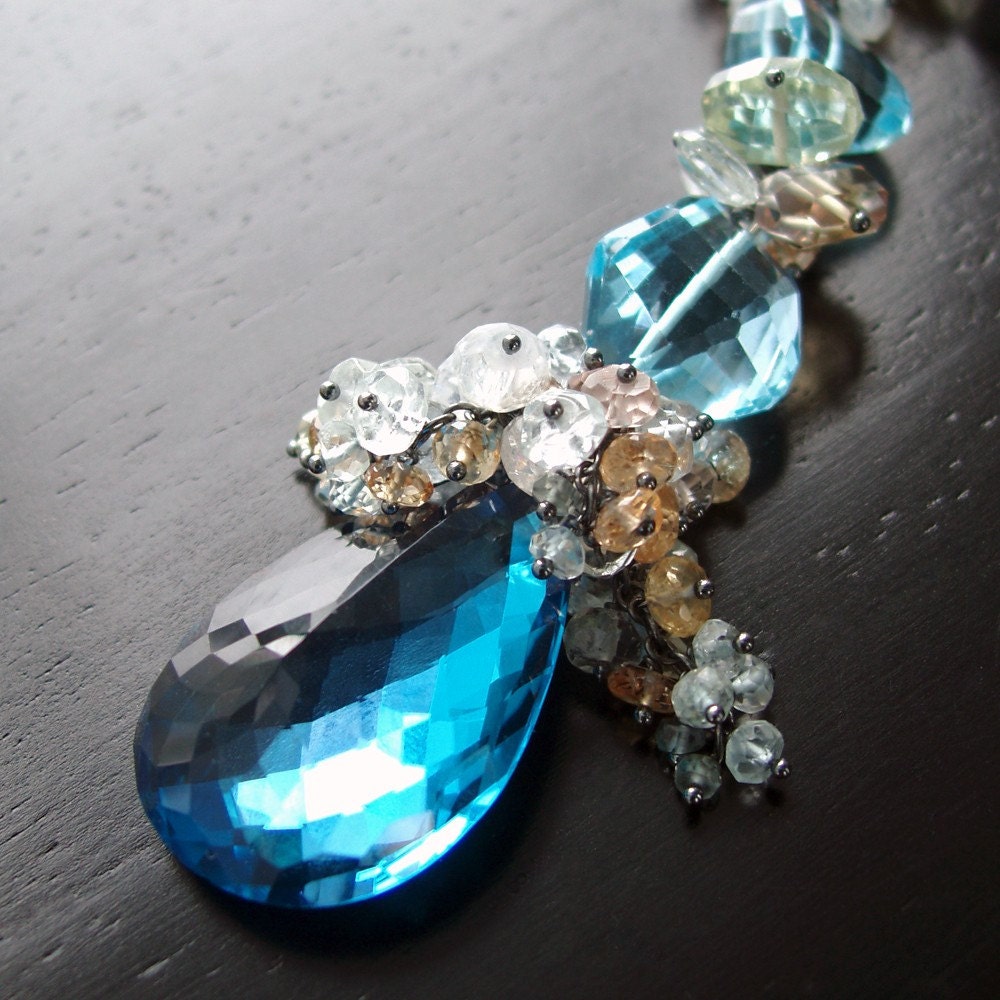 CUSTOM Made to Order - Luxury Swiss Blue Topaz Necklace With Aquamarine ...