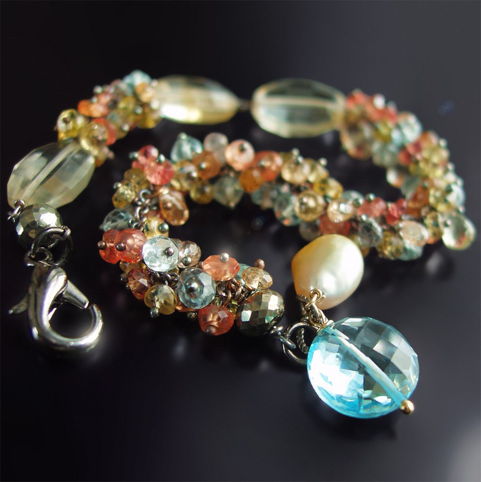 CUSTOM Made to Order - Sapphire Charm Bracelet With Citrine, Pyrite ...