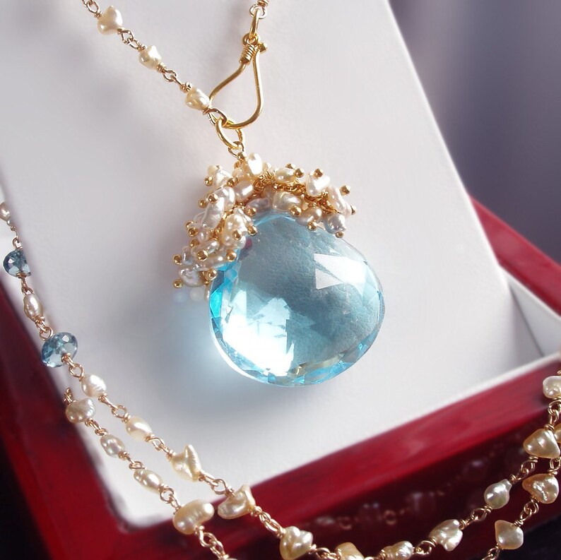 Custom Made to Order - 14k Swiss Blue Topaz and Japanese Saltwater ...