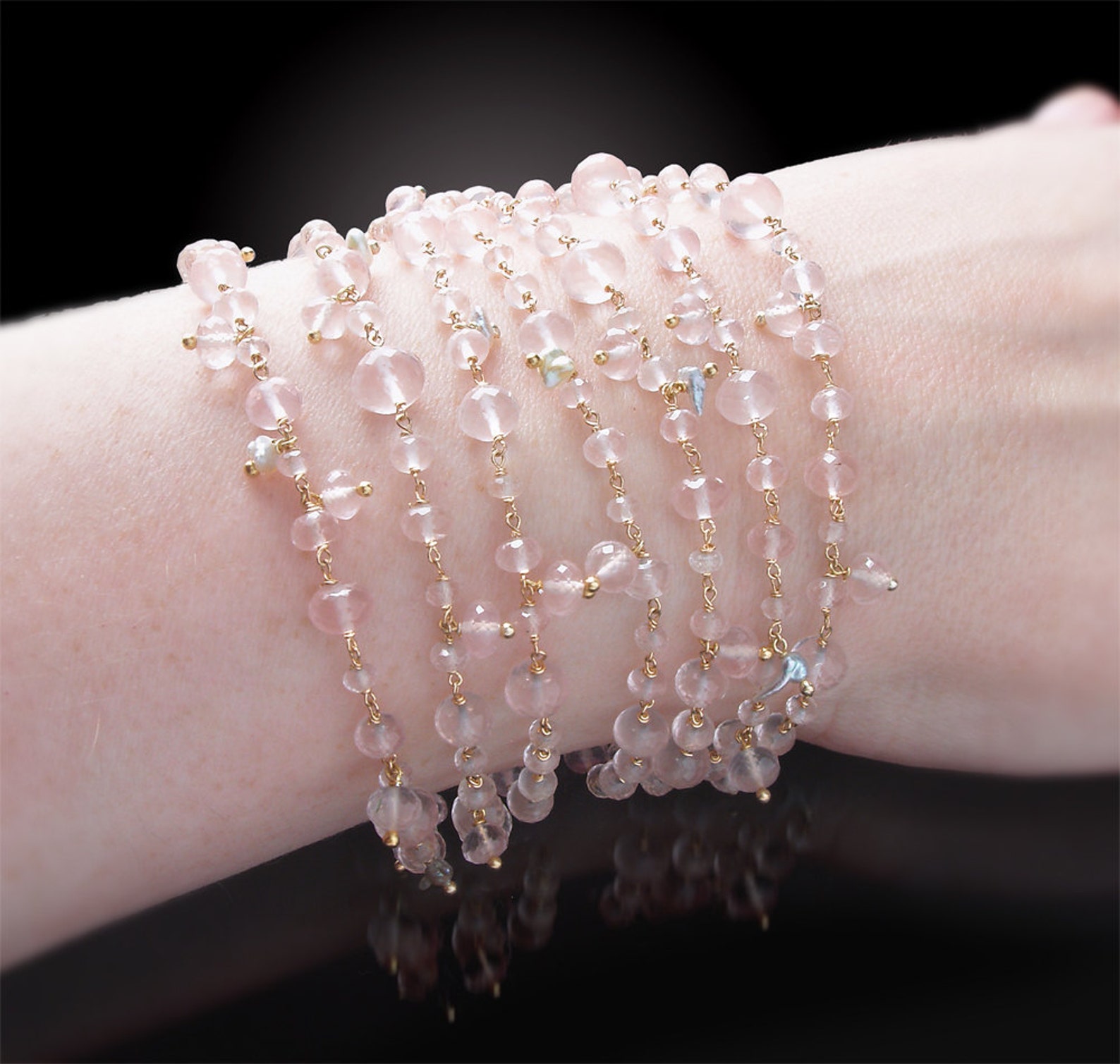 CUSTOM Made to Order - Multi-strand Bracelet With Rose Quartz, Hot Pink ...