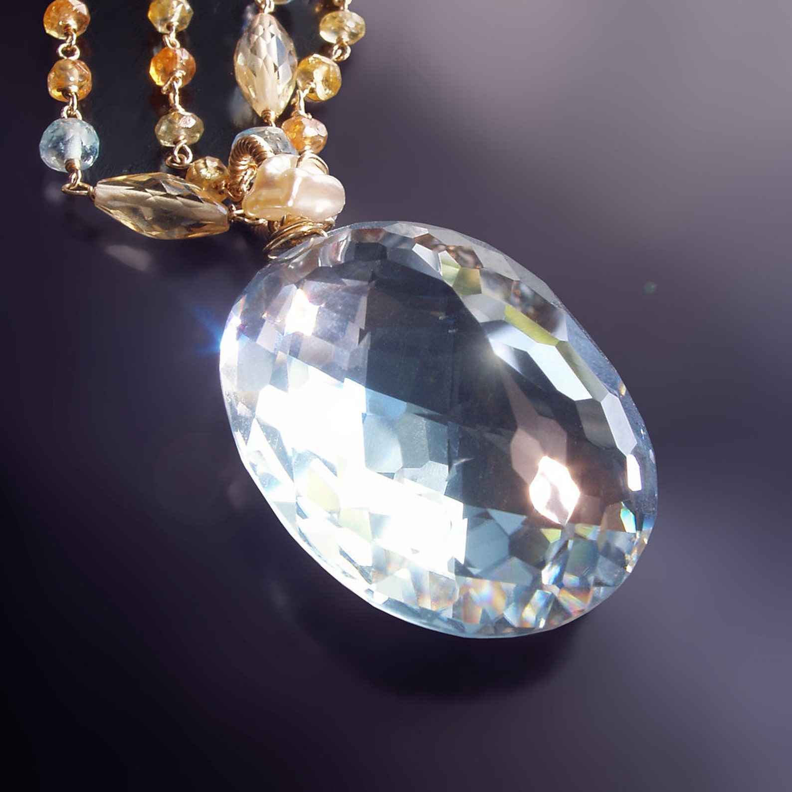 CUSTOM Made to Order - Blue Topaz Necklace With Sapphires, Citrine, and ...